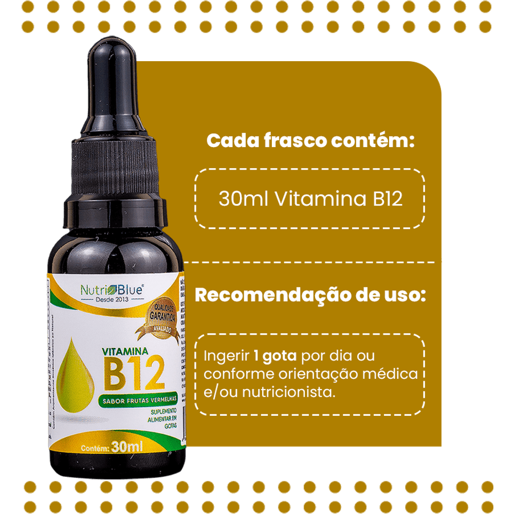 Vitamina B12 Gotas Sublingual 30ml - 4 Frascos - nutriblue